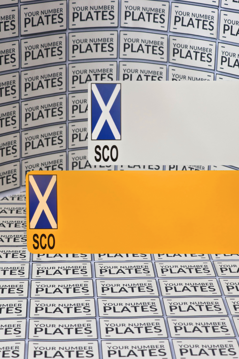 25 x Blank Number Plate With pre printed Flag SCOTLAND – Your Number Plates